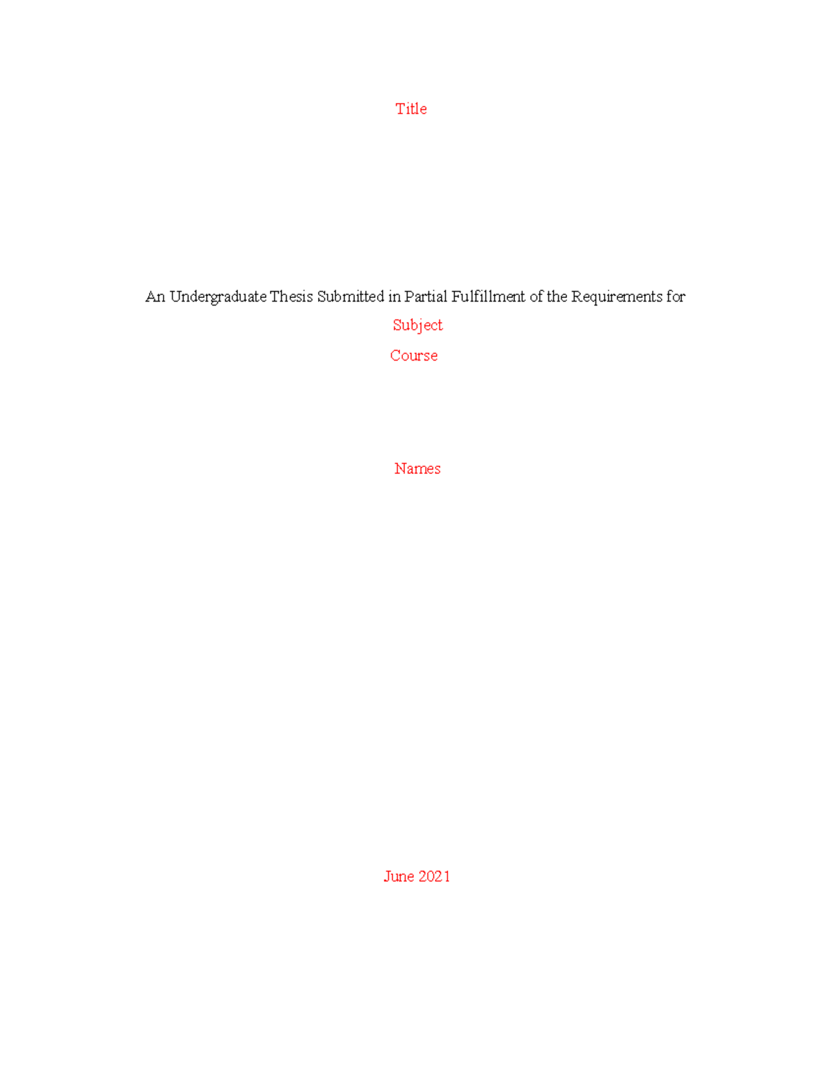 Undergraduate Thesis Format Guide for Course Requirements - Studocu