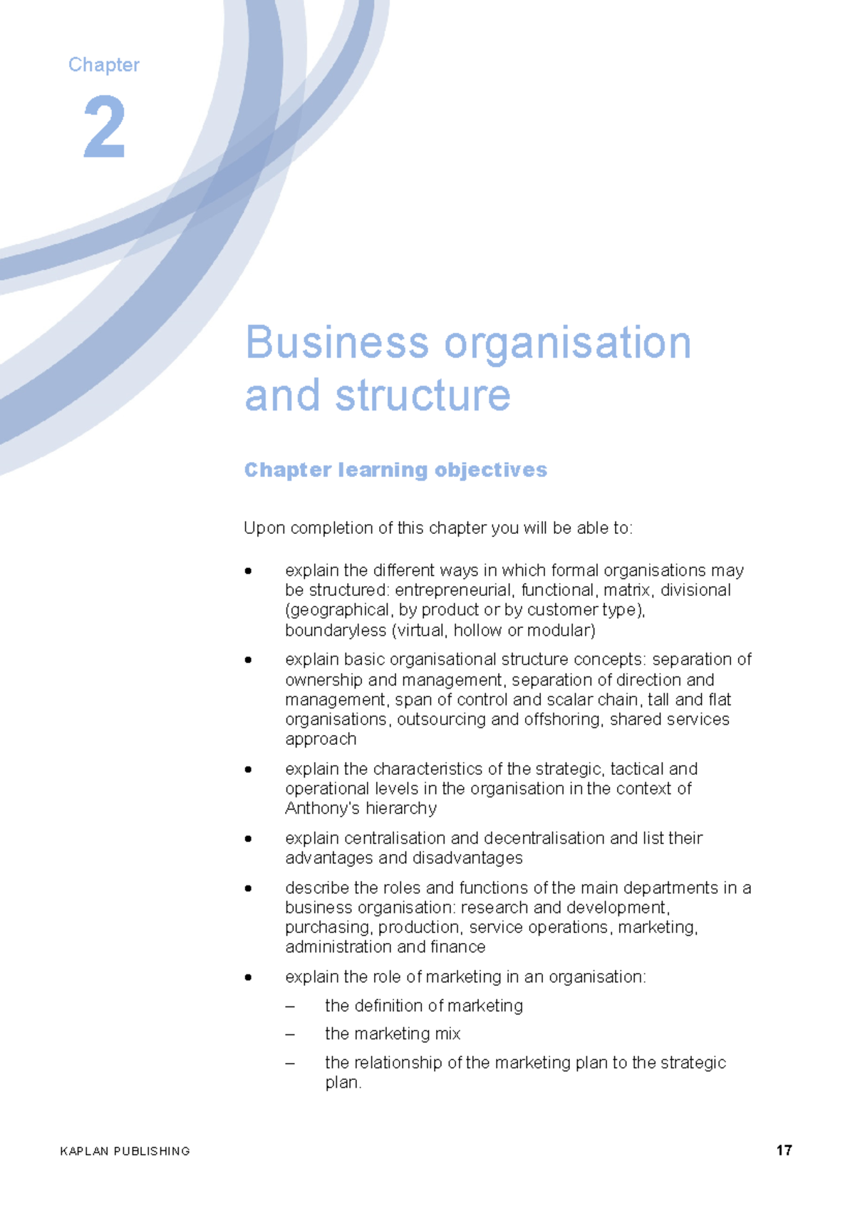 Chapter 2: Business Organisation and Structure - Learning Objectives ...