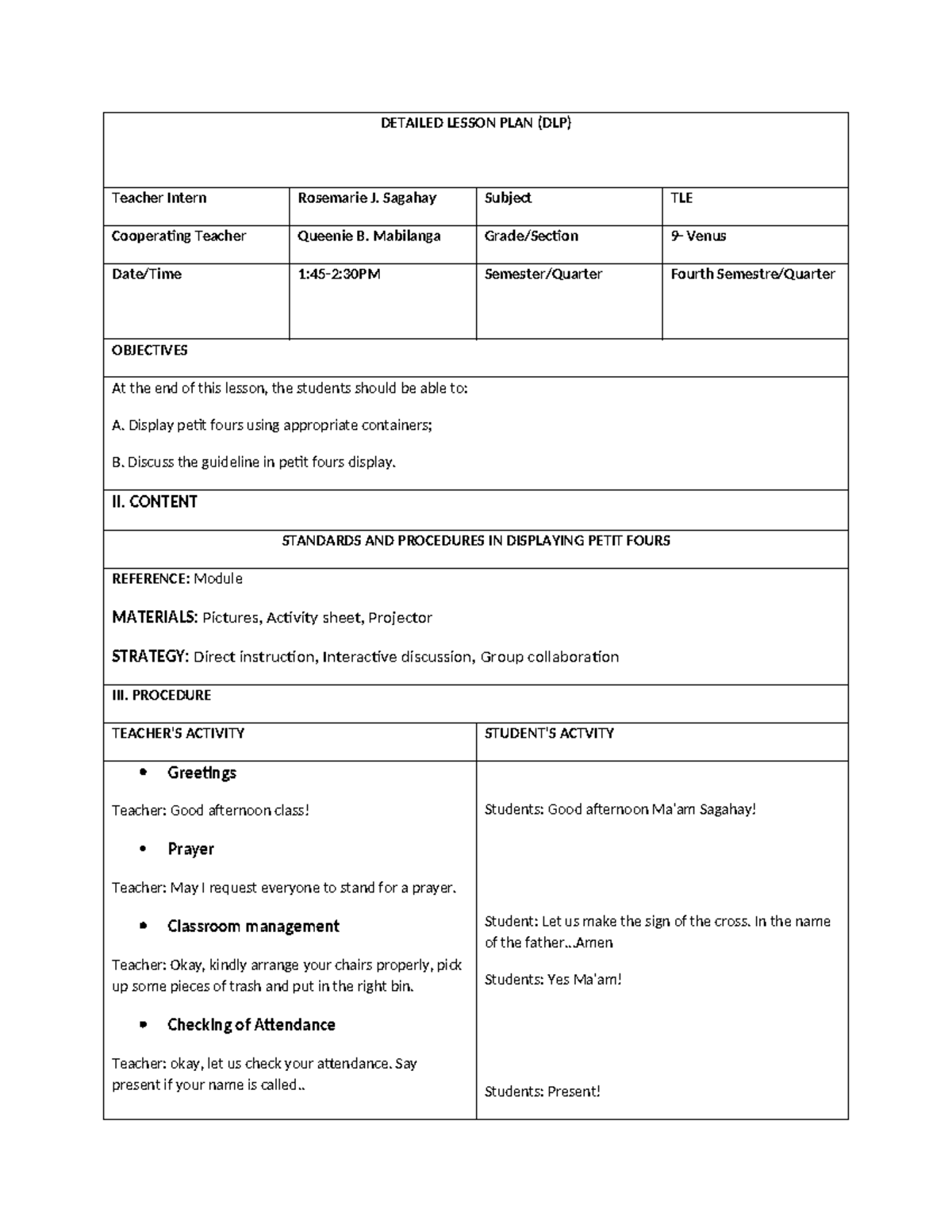 4As Lesson Plan - DETAILED LESSON PLAN (DLP) Teacher Intern Rosemarie J ...