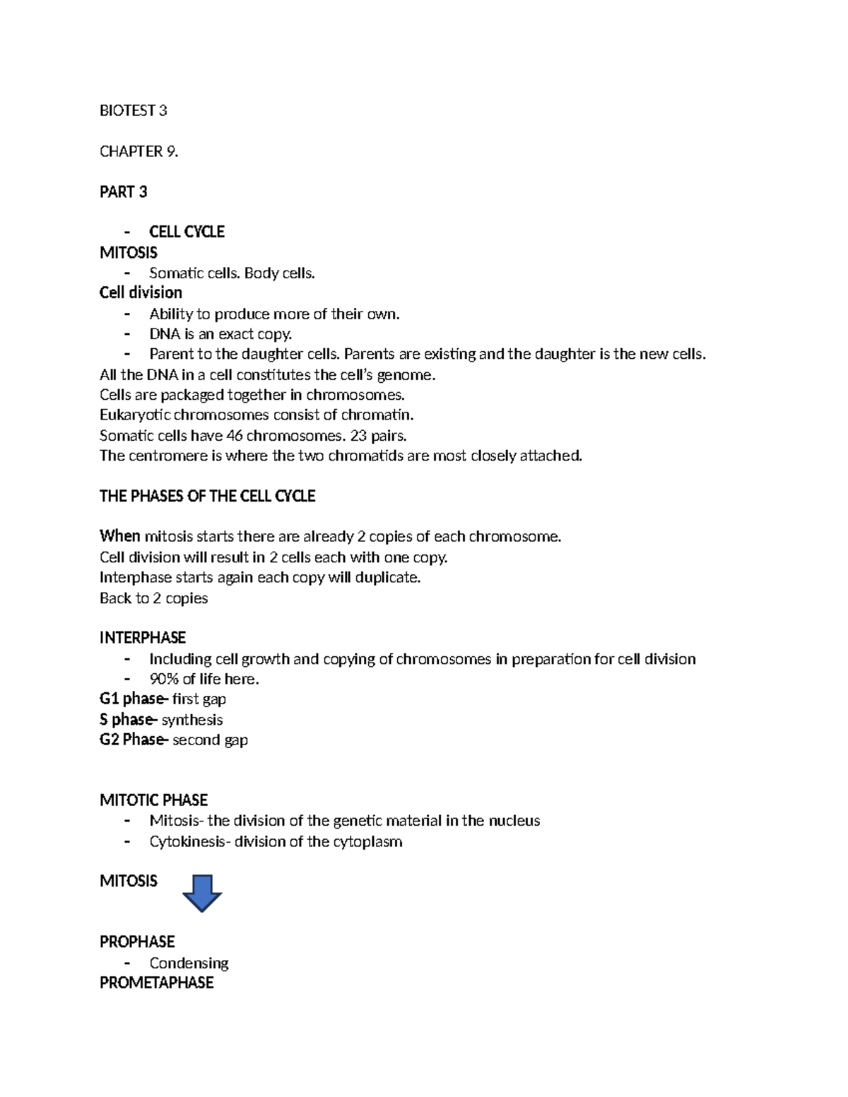 BIO 3 - Lecture Notes on Cell Cycle & Mitosis - Studocu