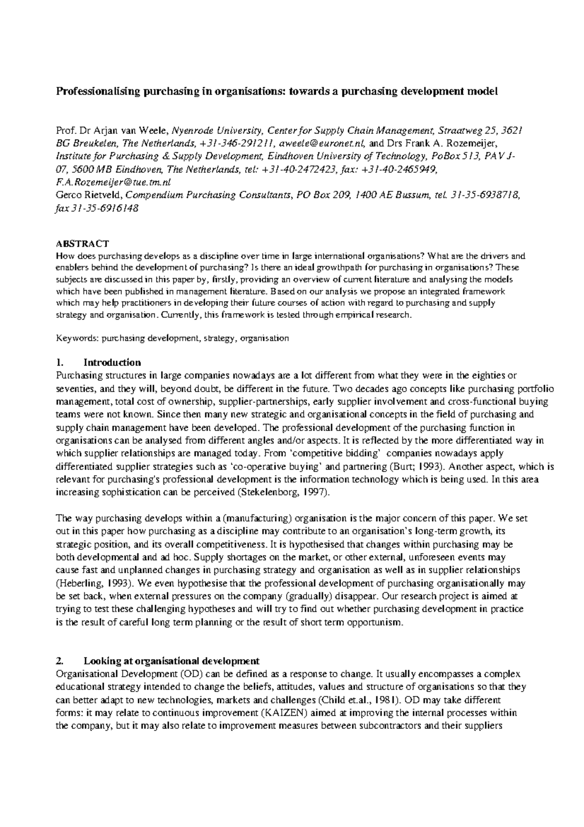 Purchasing Development Model: Insights from Van Weele's Research ...