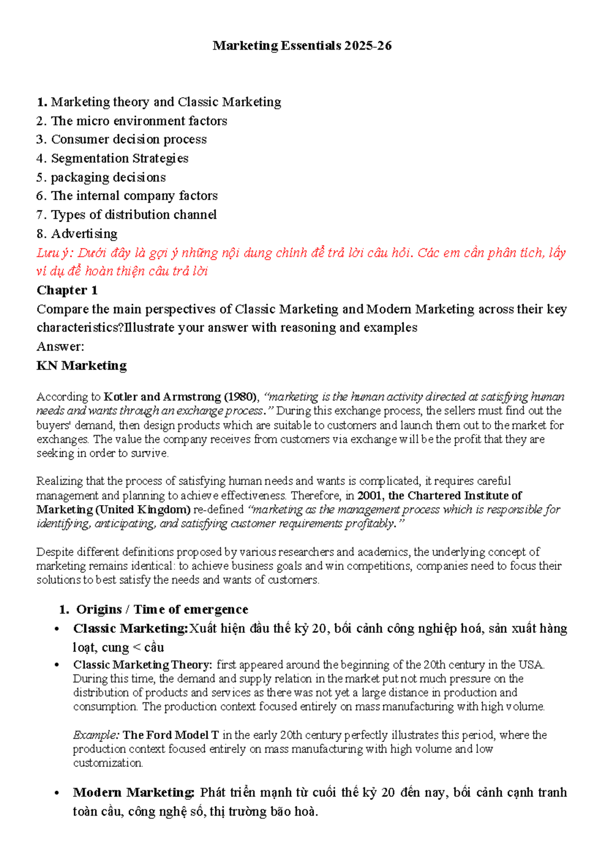 Marketing Essentials: Classic vs Modern Marketing Analysis (CB) - Studocu