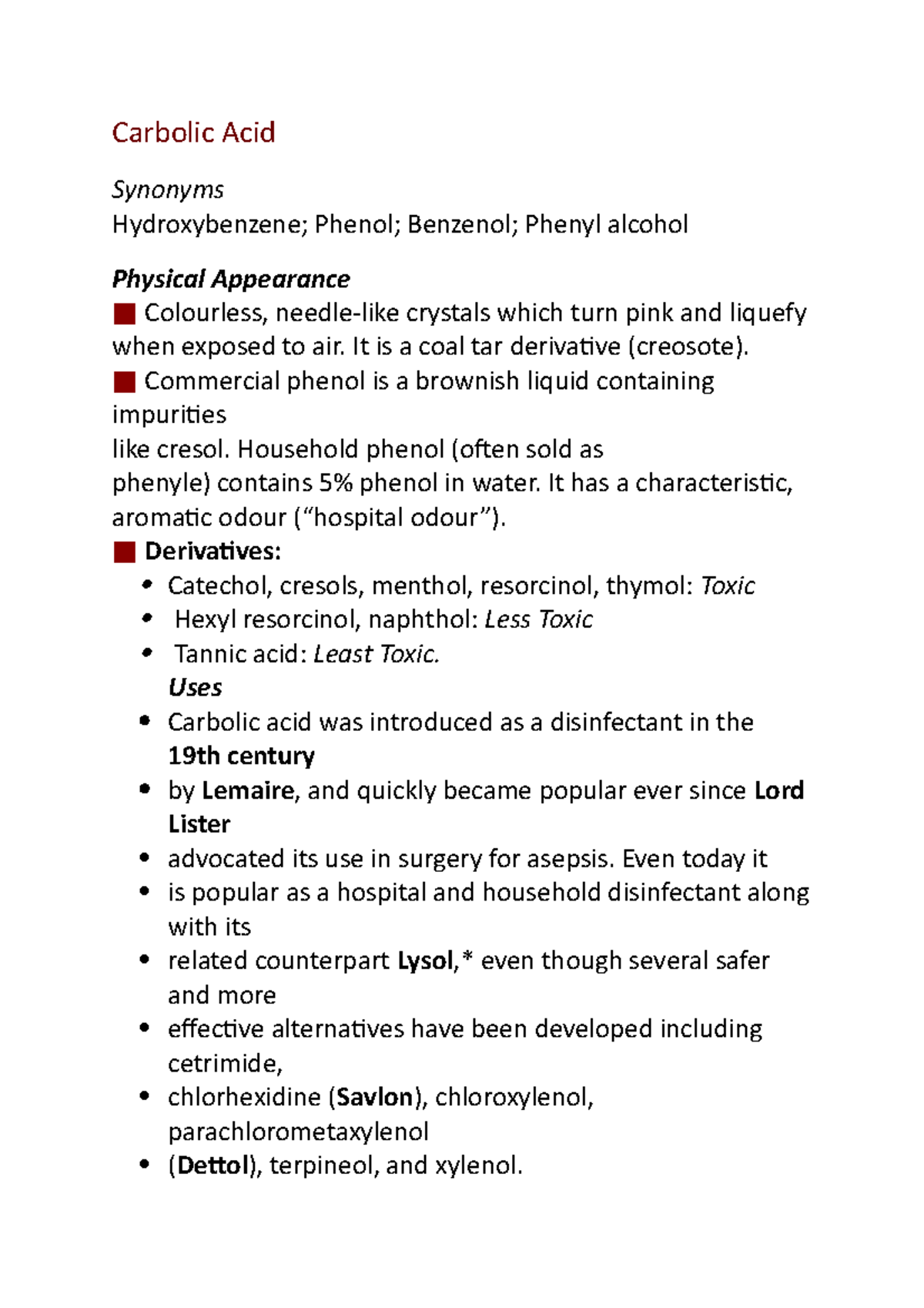 Carbolic Acid - Carbolic Acid Synonyms Hydroxybenzene; Phenol; Benzenol ...