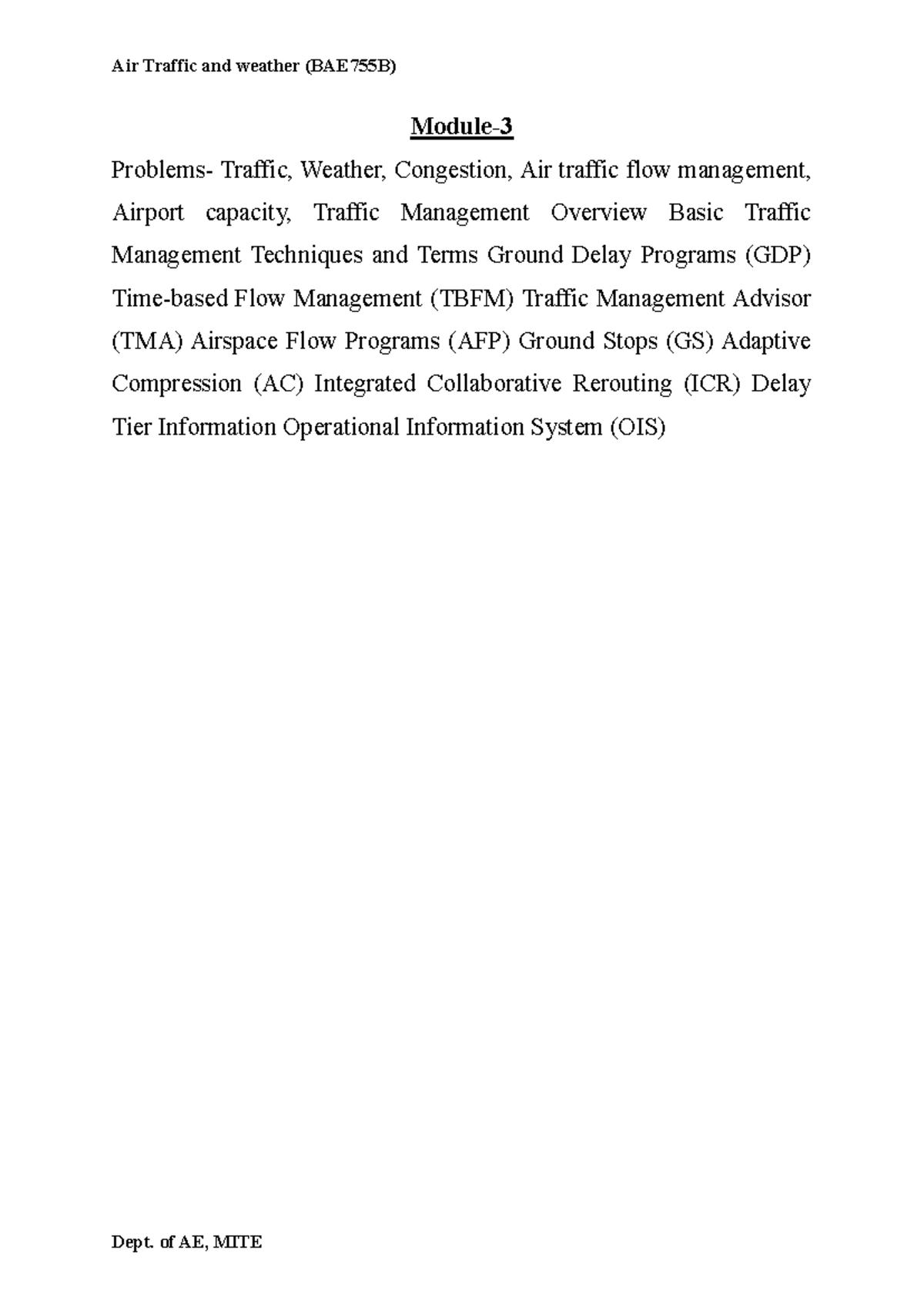 Air Traffic Management and Weather Challenges (BAE755B) - Studocu