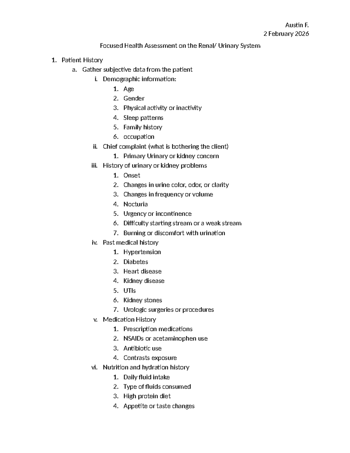 Focused Health Assessment on the Urinary System - Wk6 - Studocu