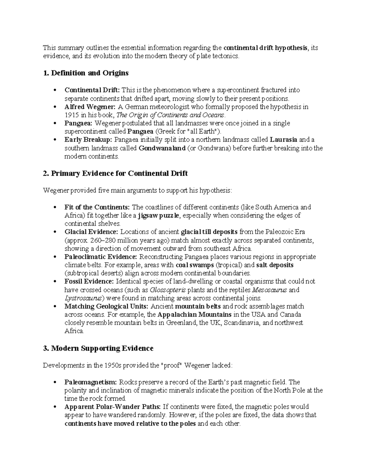 Continental Drift Hypothesis Summary: Key Evidence & Evolution - Studocu