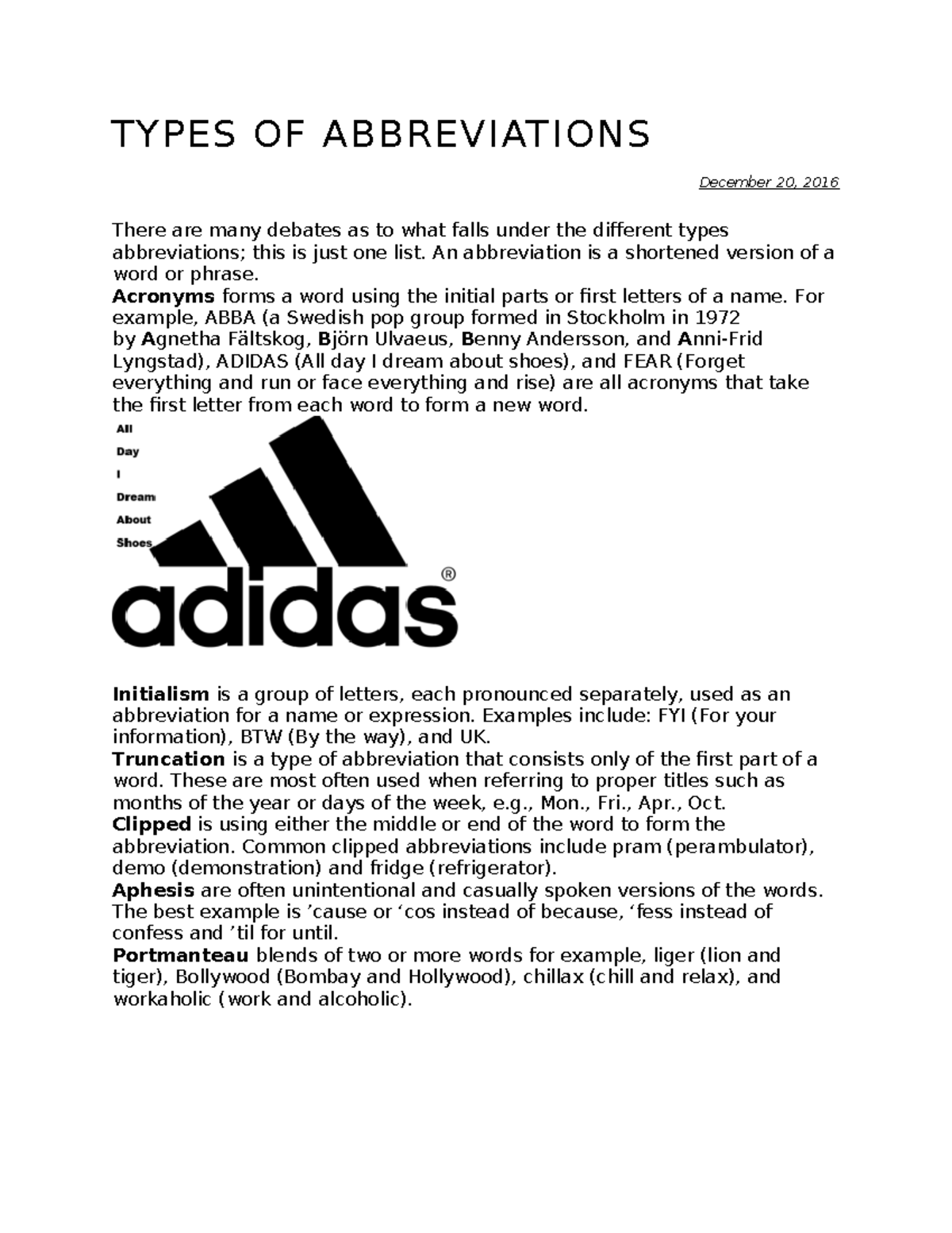 Types of Abbreviations in English: A Comprehensive Guide - Studocu