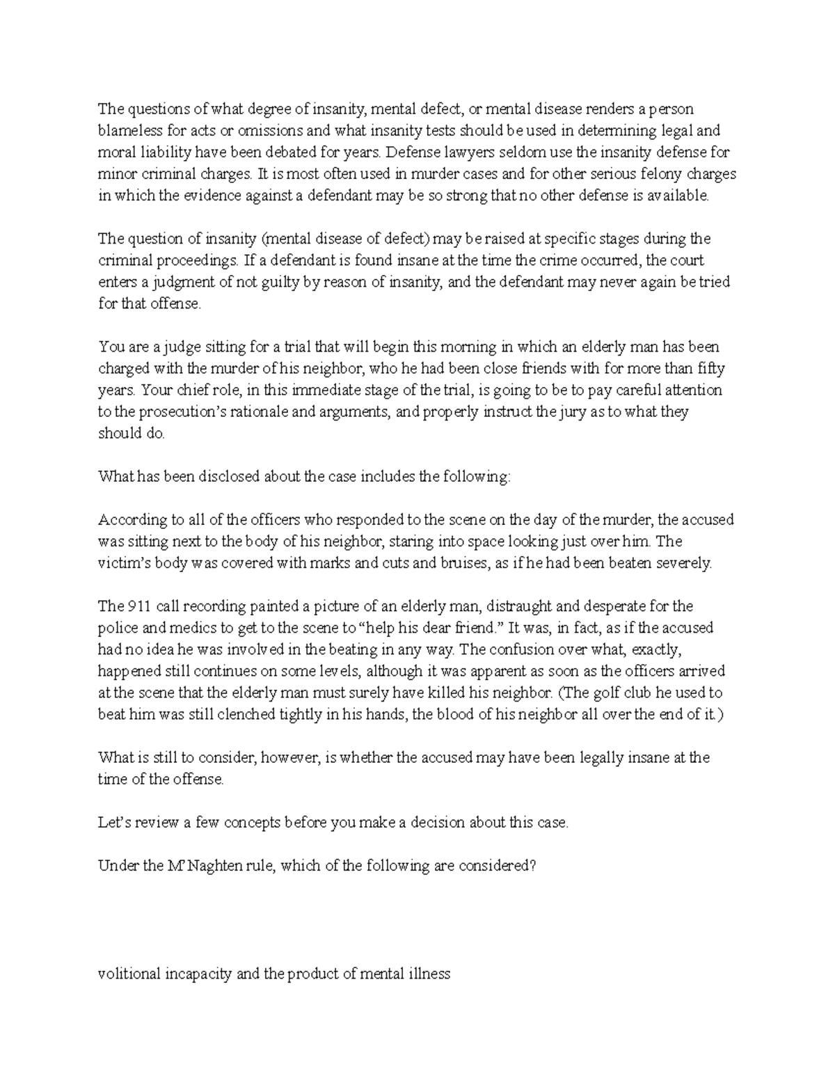 Criminal Incident Assignment: Analyzing Insanity Defense Factors - Studocu