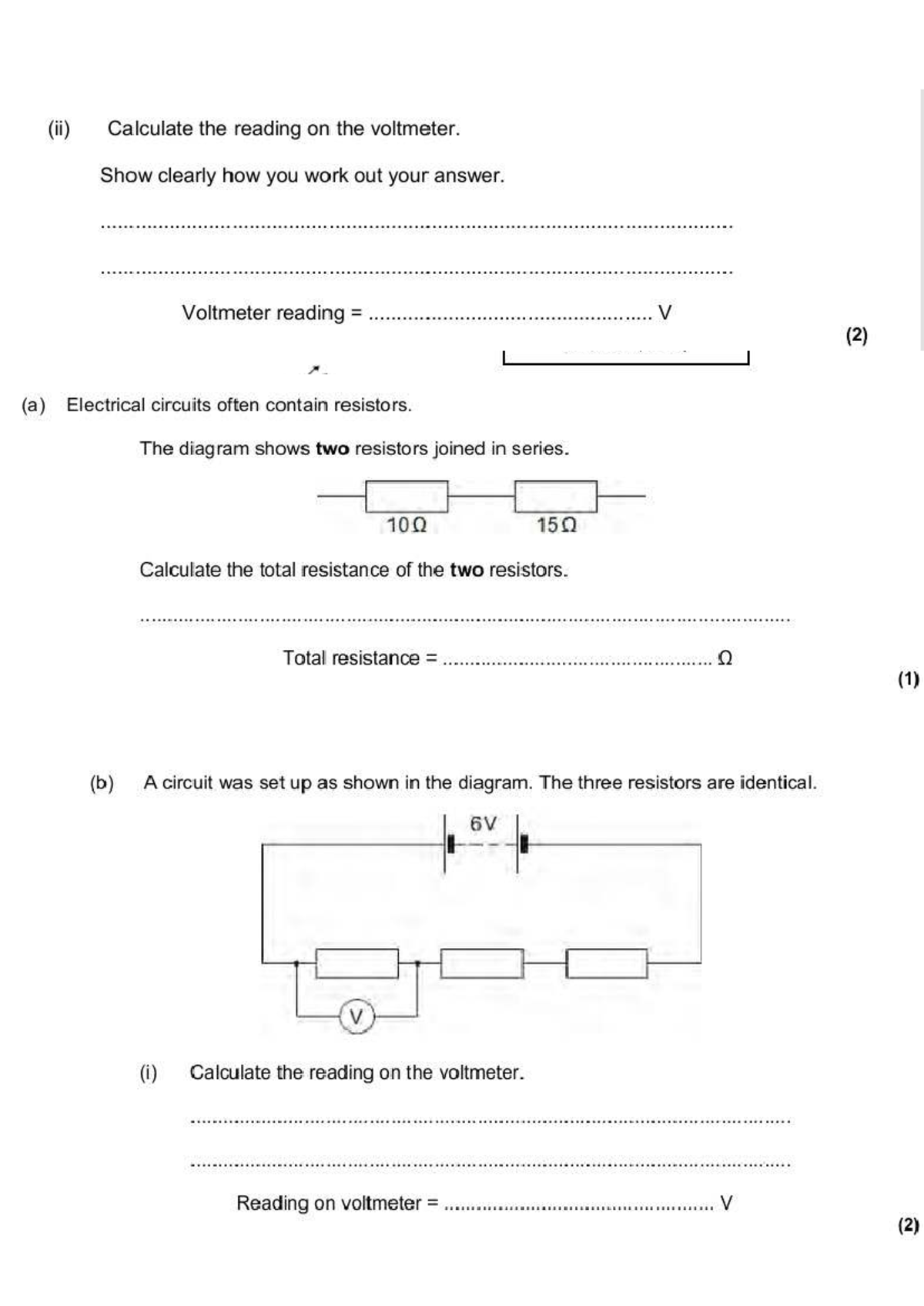11.3 electricity Worksheet - 19123 - (i) Calculate the reading on the ...