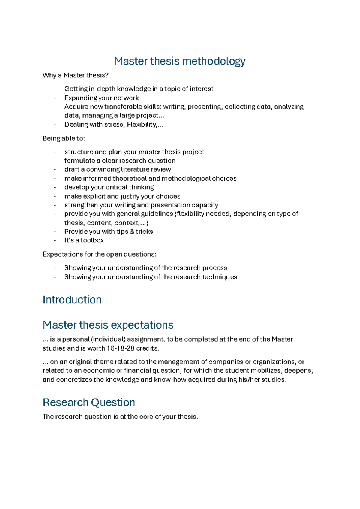 Master thesis methodology - sans project management - Master thesis ...