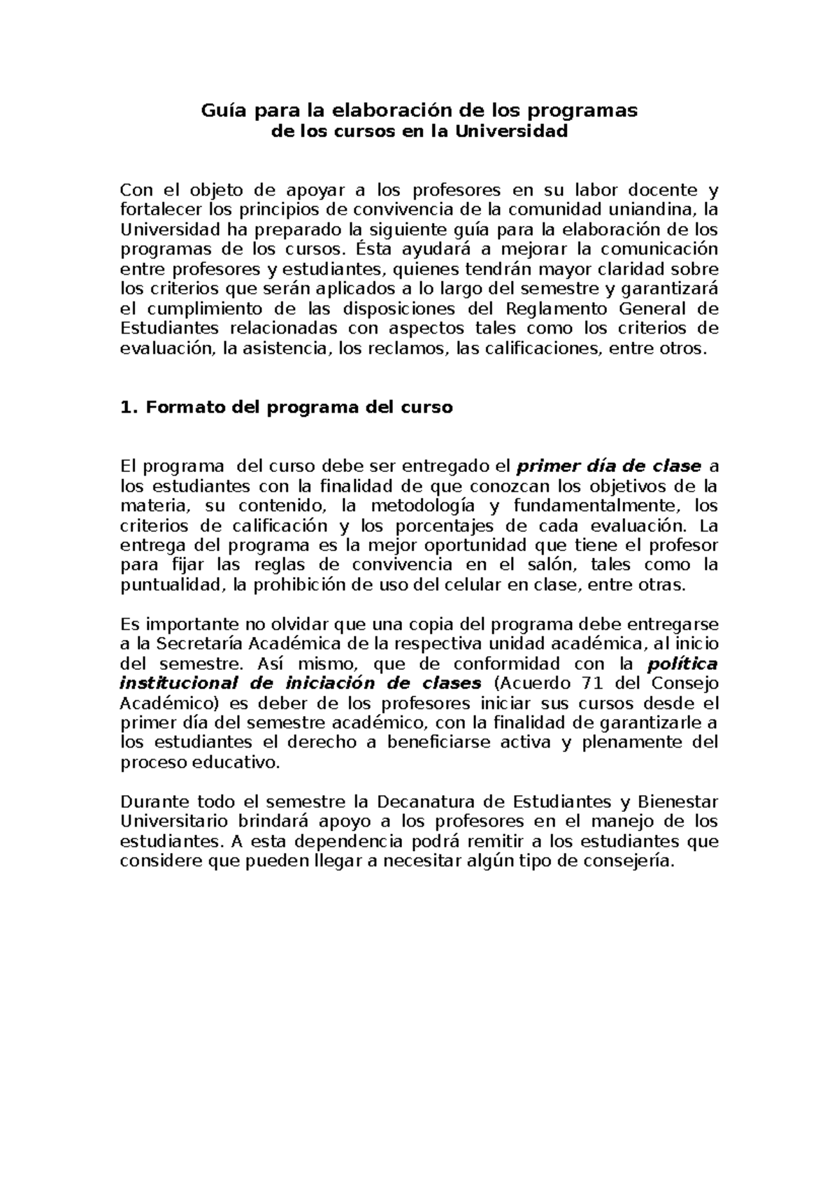 Guía para la Elaboración de Programas de Cursos - Universidad - Studocu