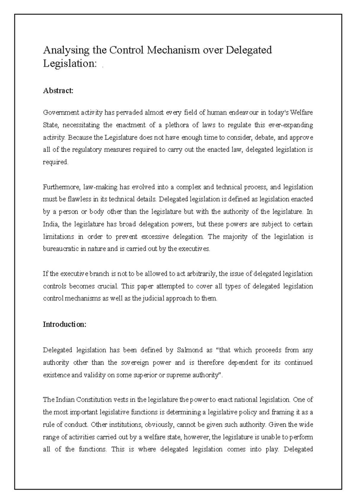 Control Mechanisms in Delegated Legislation: A Comprehensive Analysis ...