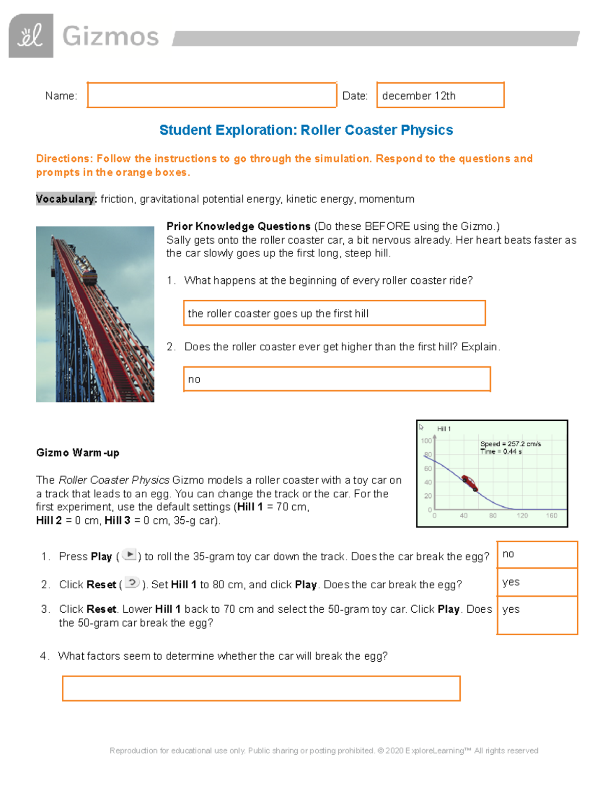 Roller Coaster Physics Exploration (Phys 101: Lab Activity) - Studocu