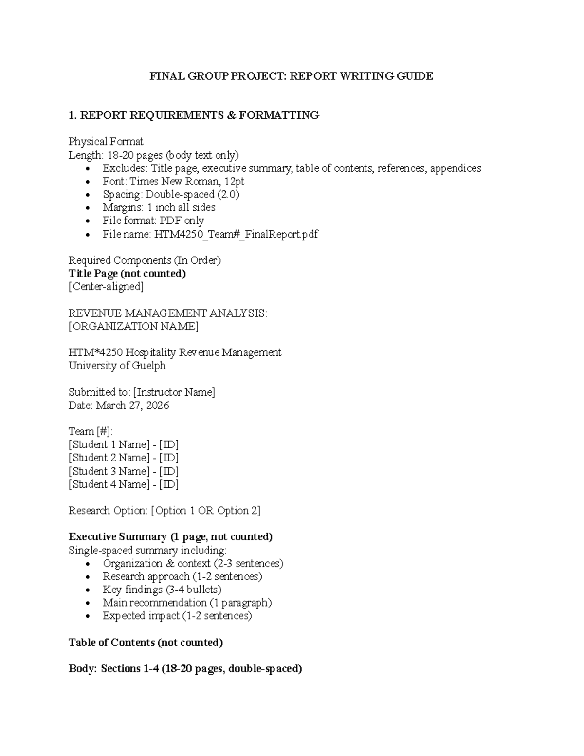 FINAL GROUP PROJECT: REPORT WRITING GUIDE (REVENUE MANAGEMENT) - Studocu