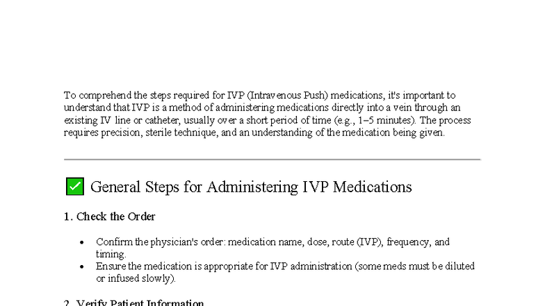 IVP Medications: Administering IV Push Skills - Practice Guide - Studocu