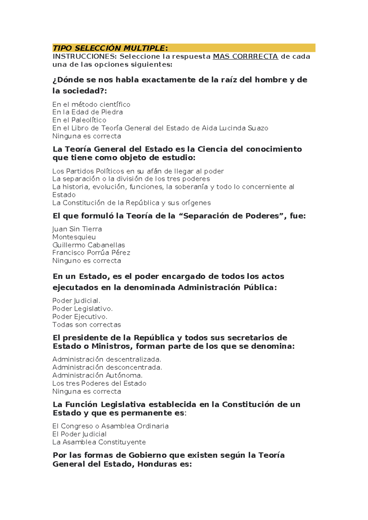 Examen 3: Teoría General del Estado - Selección Múltiple - Studocu