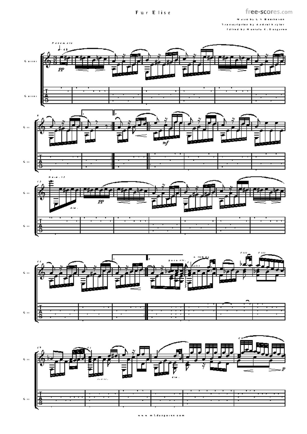 Beethoven's Für Elise Guitar Tab - Music Study Guide - Studocu