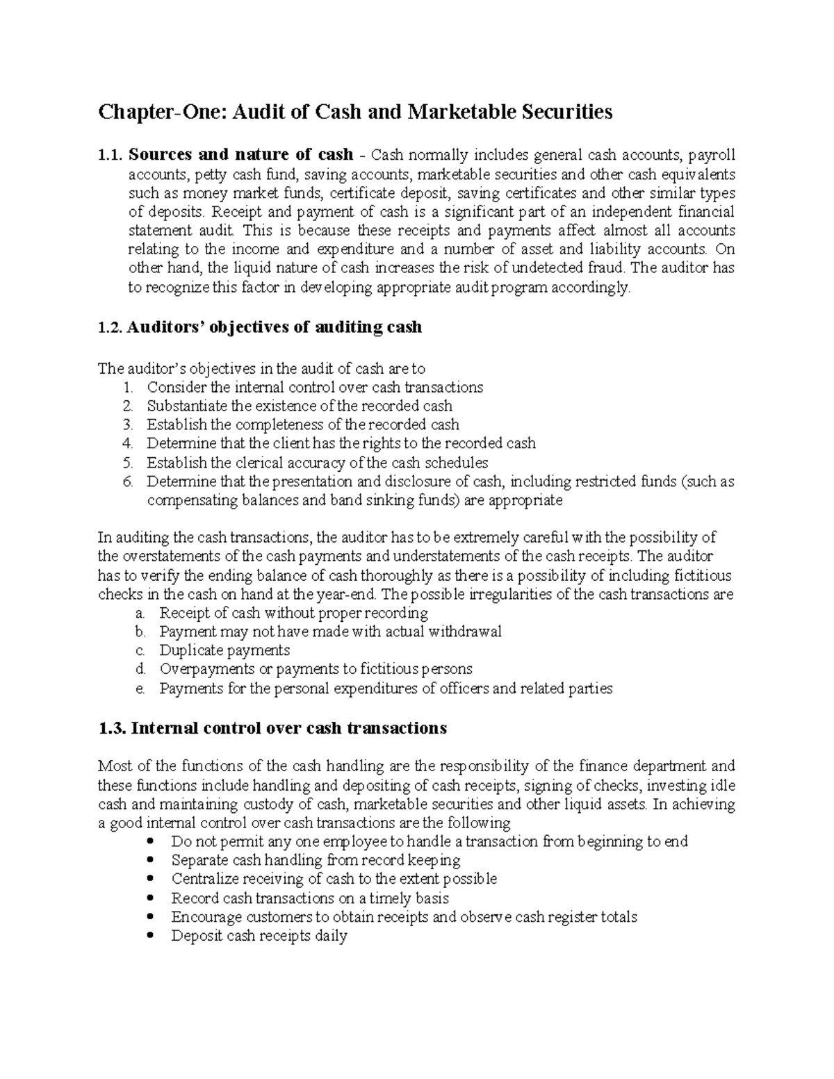 Auditing 2 -01 - Cash and Marketable Securities Overview - Studocu