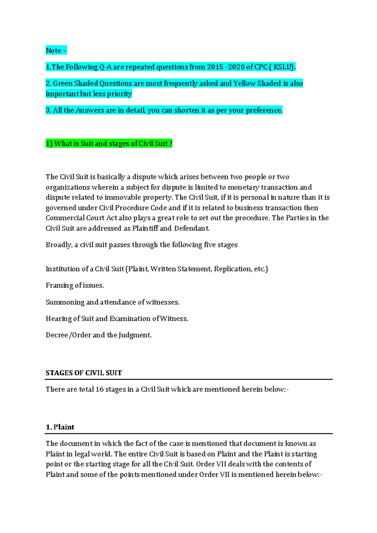 Complete notes CPC - Civil Procedure Code- Test Preparation Basic ...