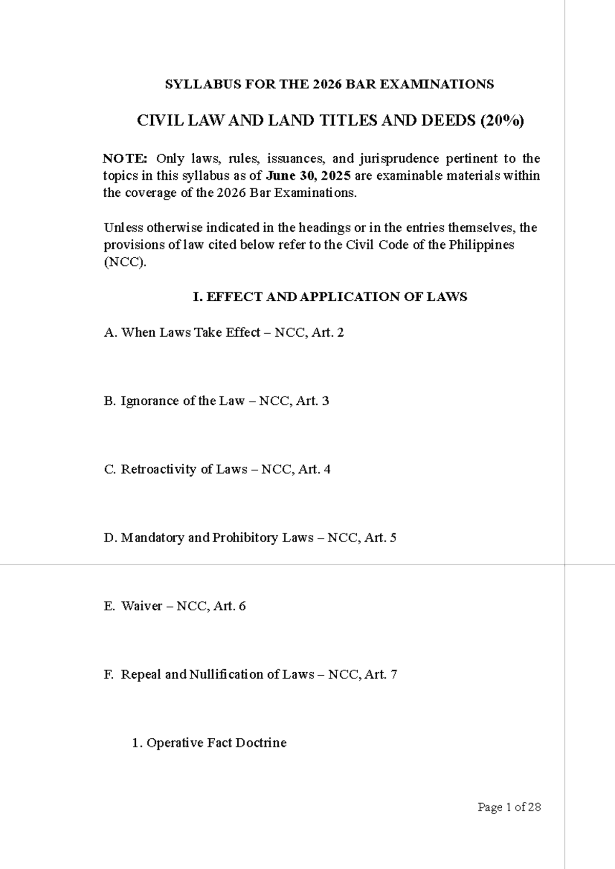 2026 Bar Exam Syllabus: Civil Law & Land Titles and Deeds - Studocu