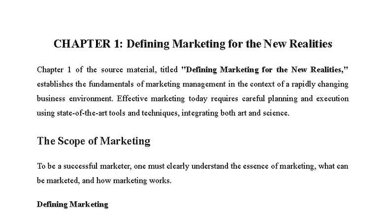 CHAPTER 1: Defining Marketing in Today's Business Environment - Studocu