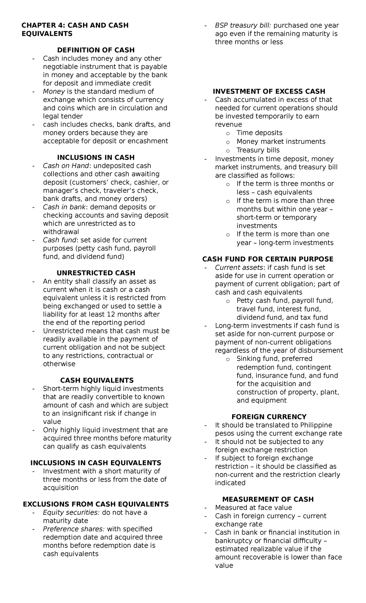 Chapter 4 - Understanding Cash and Cash Equivalents in Finance - Studocu