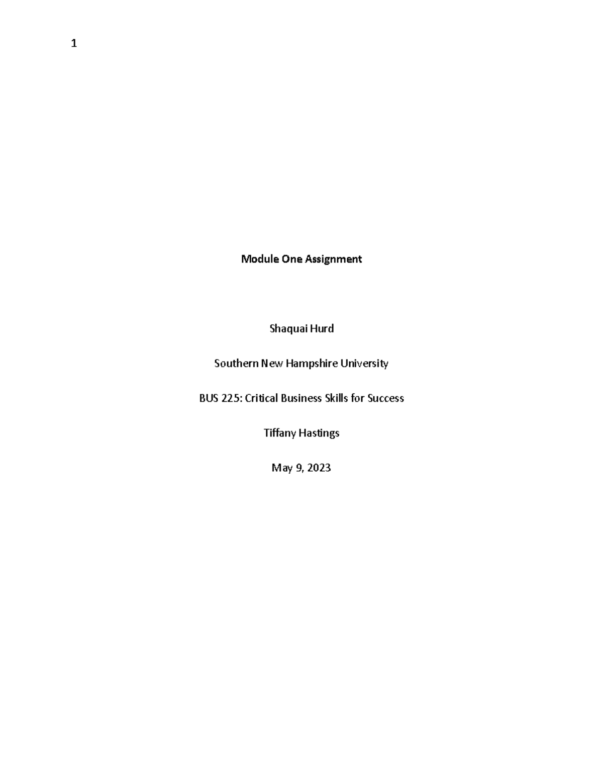 BUS225 Module One Assignment - Module One Assignment Shaquai Hurd ...