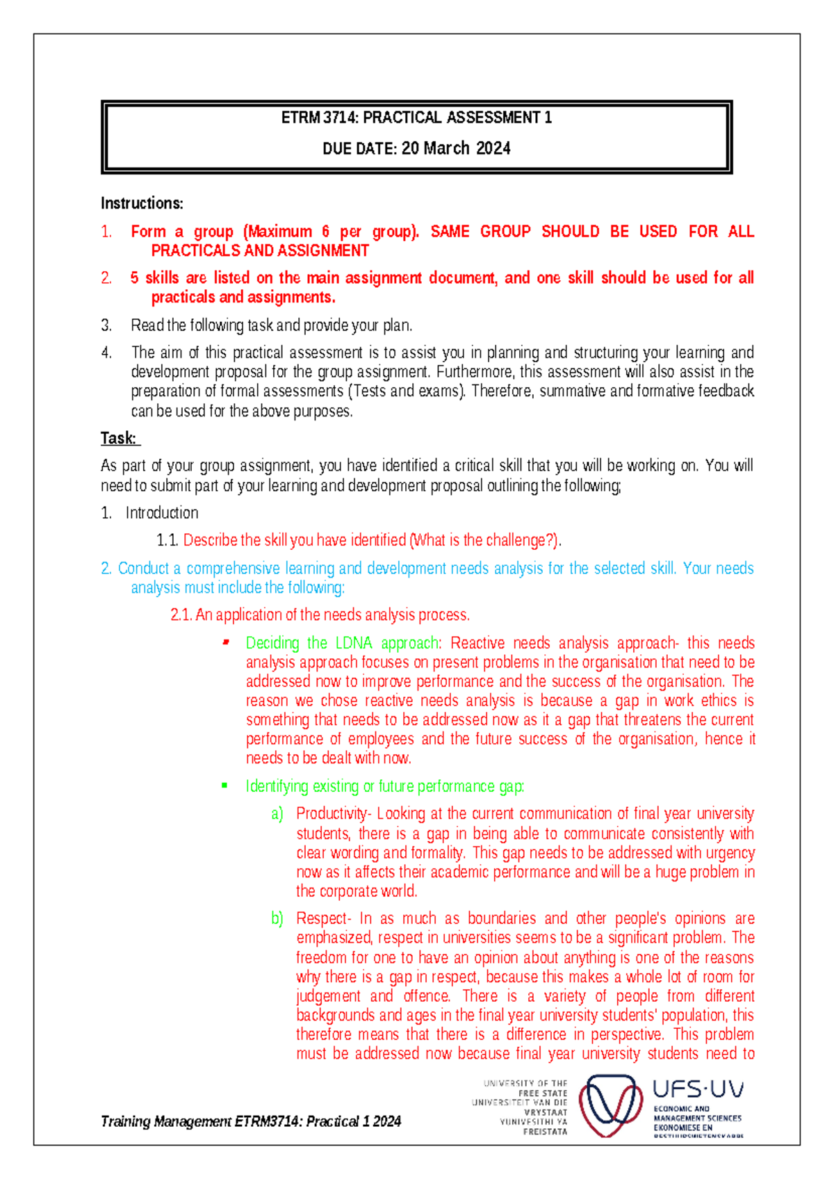 ETRM 3714: Practical Assessment 1 - Training Management Proposal Guide - Studocu