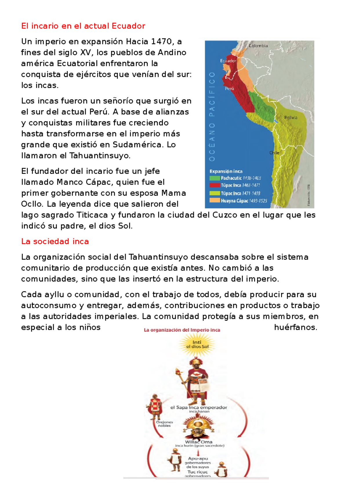 El incario y su impacto en el Ecuador actual - 5to grado - Studocu