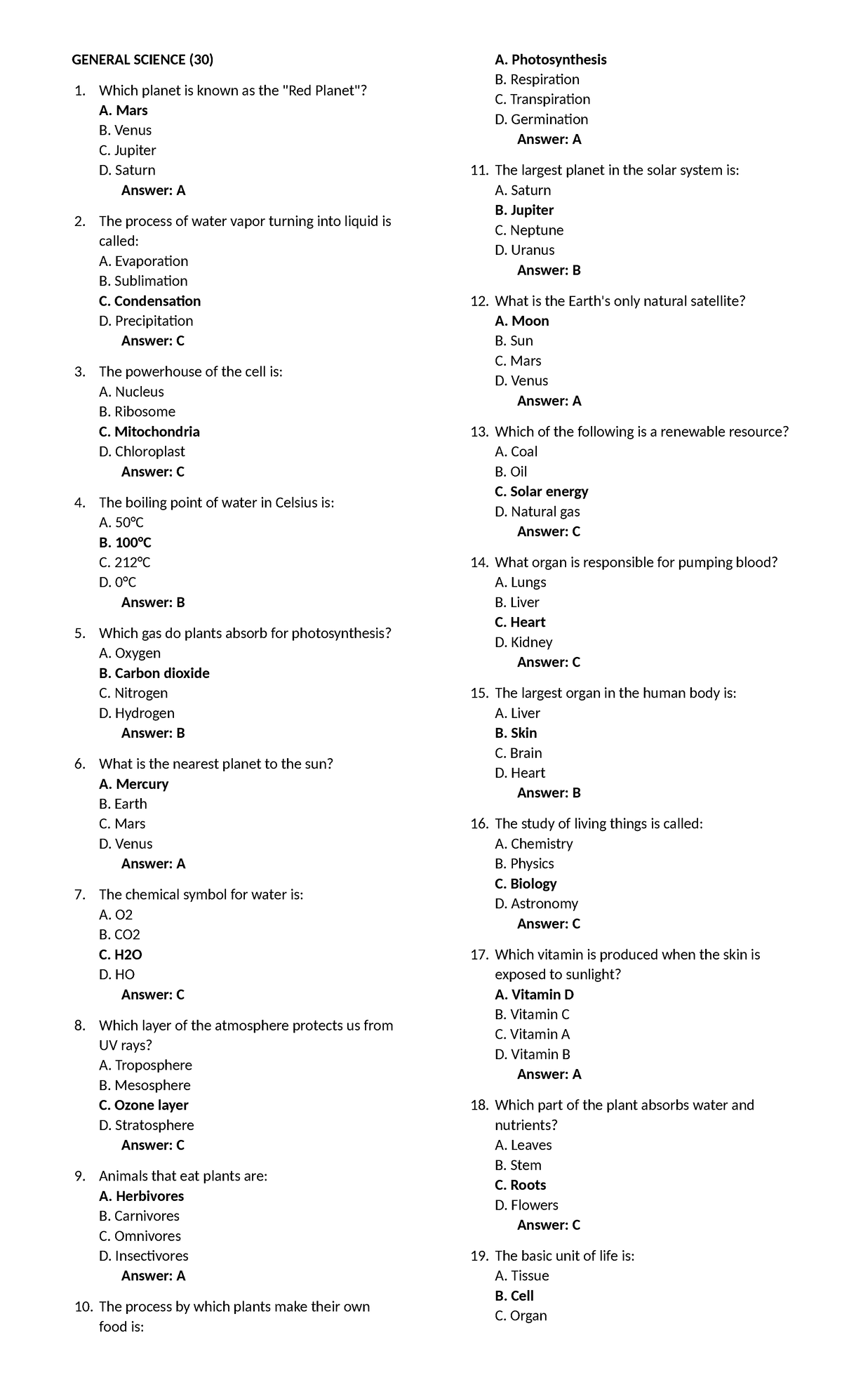 General Science, English, Filipino, Math & Social Studies (30 Qs Each ...