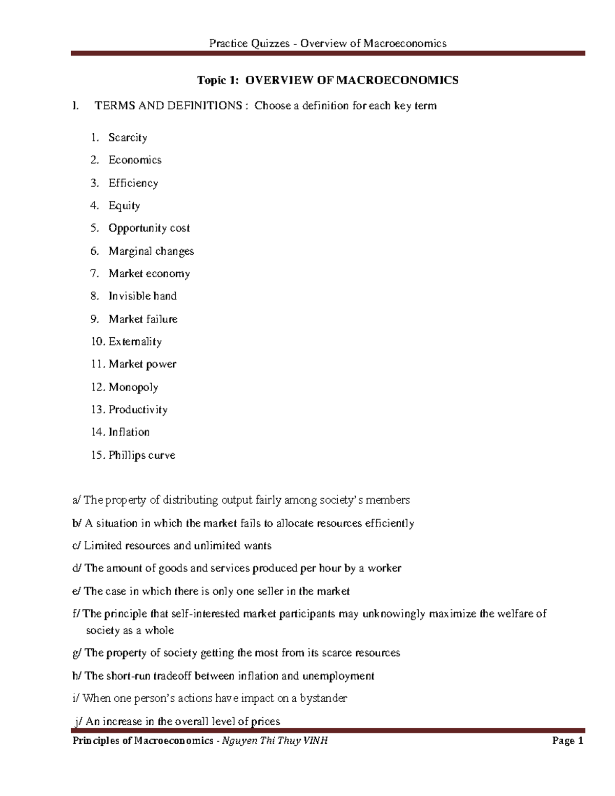 Practice quizzes for macroeconomics topic 1: Key terms and definitions ...