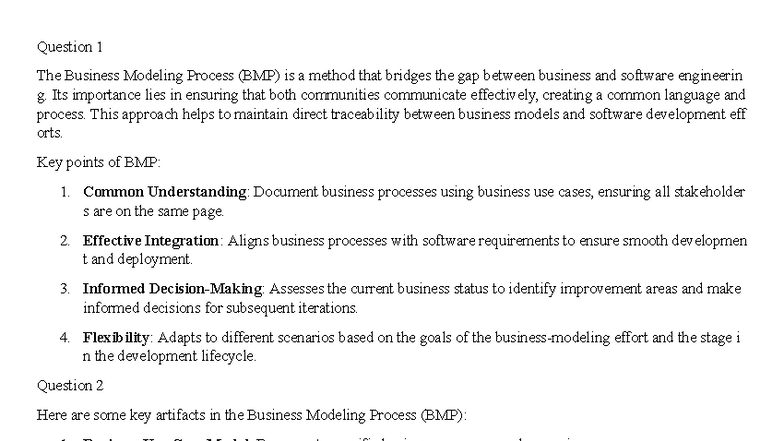 Business Modeling Process (BMP) Overview - Sad Topic 8 - Lec 8 - Studocu