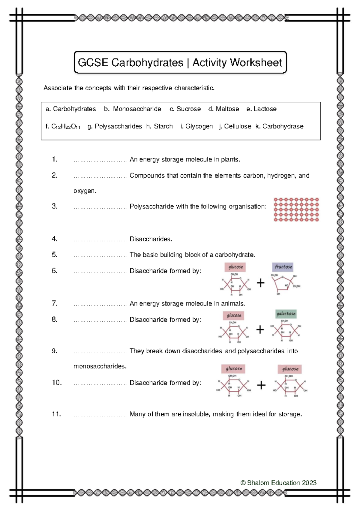 GCSE Biology Carbohydrates Activity Worksheet 2023 - Studocu