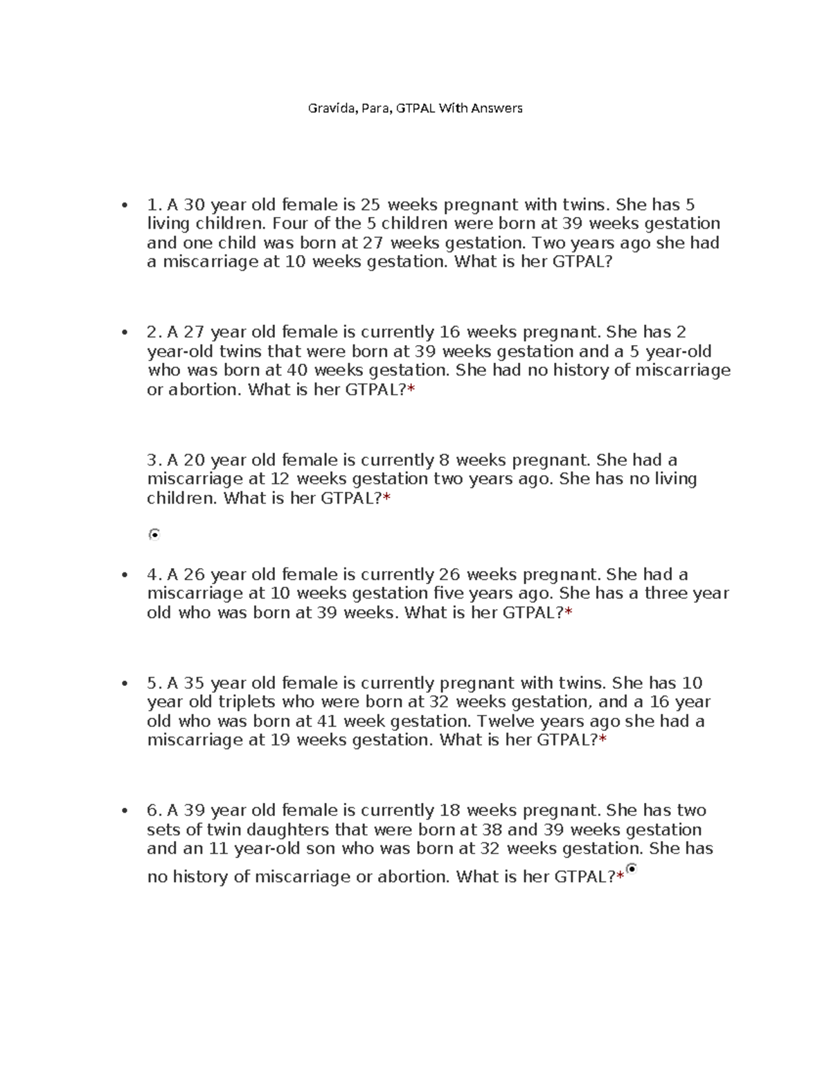 G-P (With Answers) - Helps with OB calculation - Gravida, Para, GTPAL ...