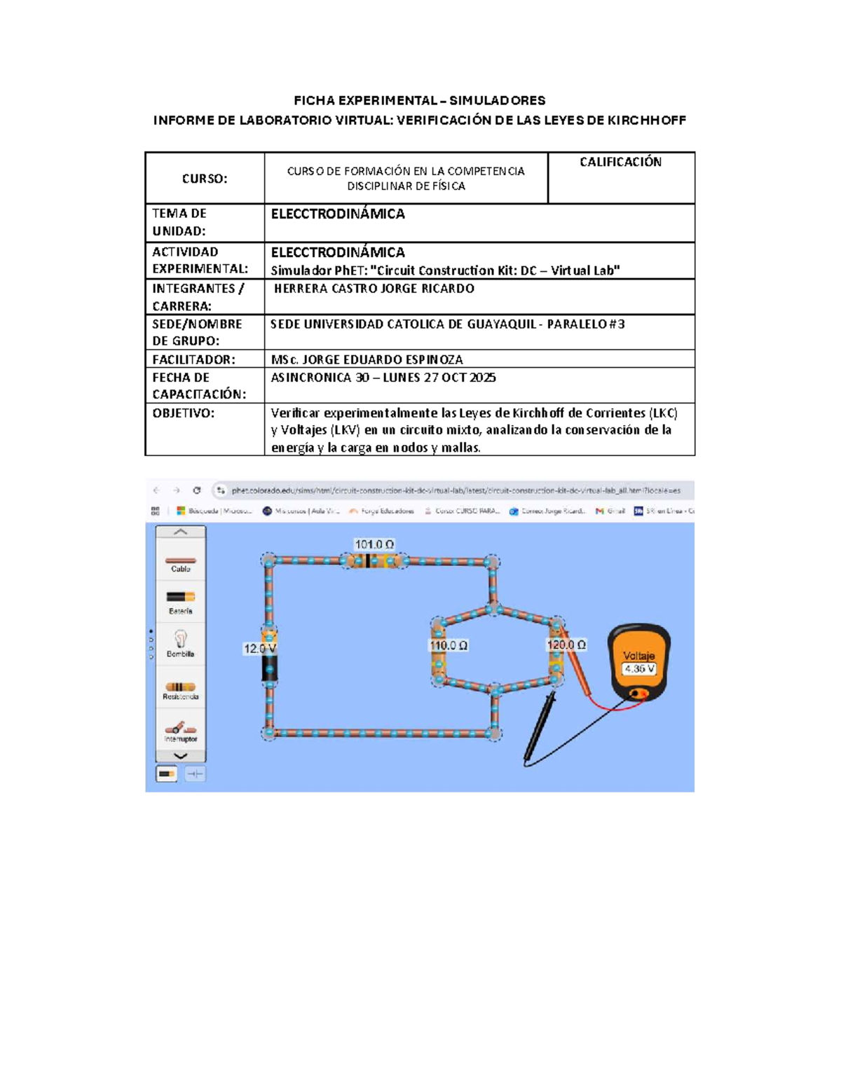 Informe de Laboratorio Virtual: Leyes de Kirchhoff y Faraday - FIS 2025 ...