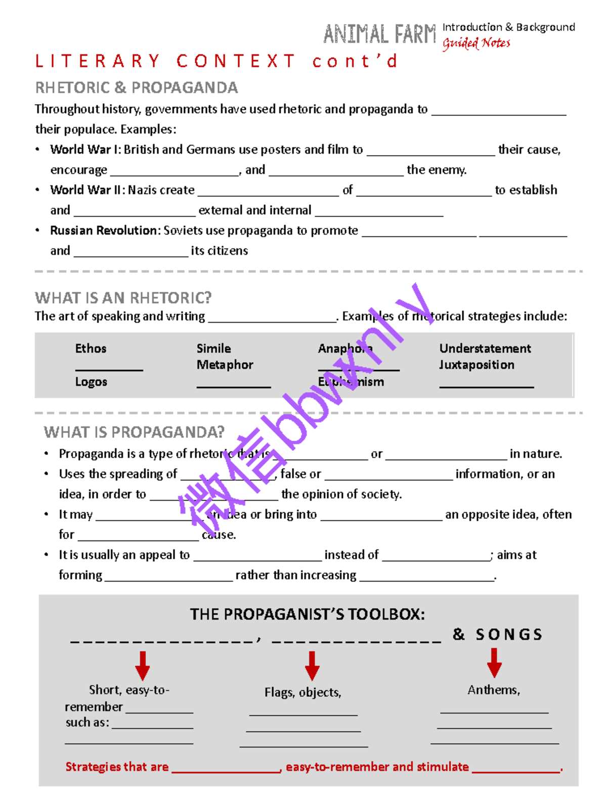1 Animal Farm Guided Notes and Quiz 5 - ANIMAL FARM Introduction ...