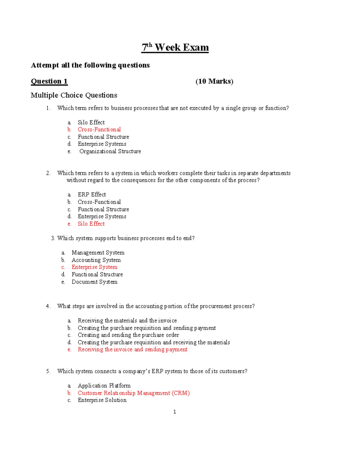 ERP-7th-Week Exam Model Answers and Business Process Design - Studocu