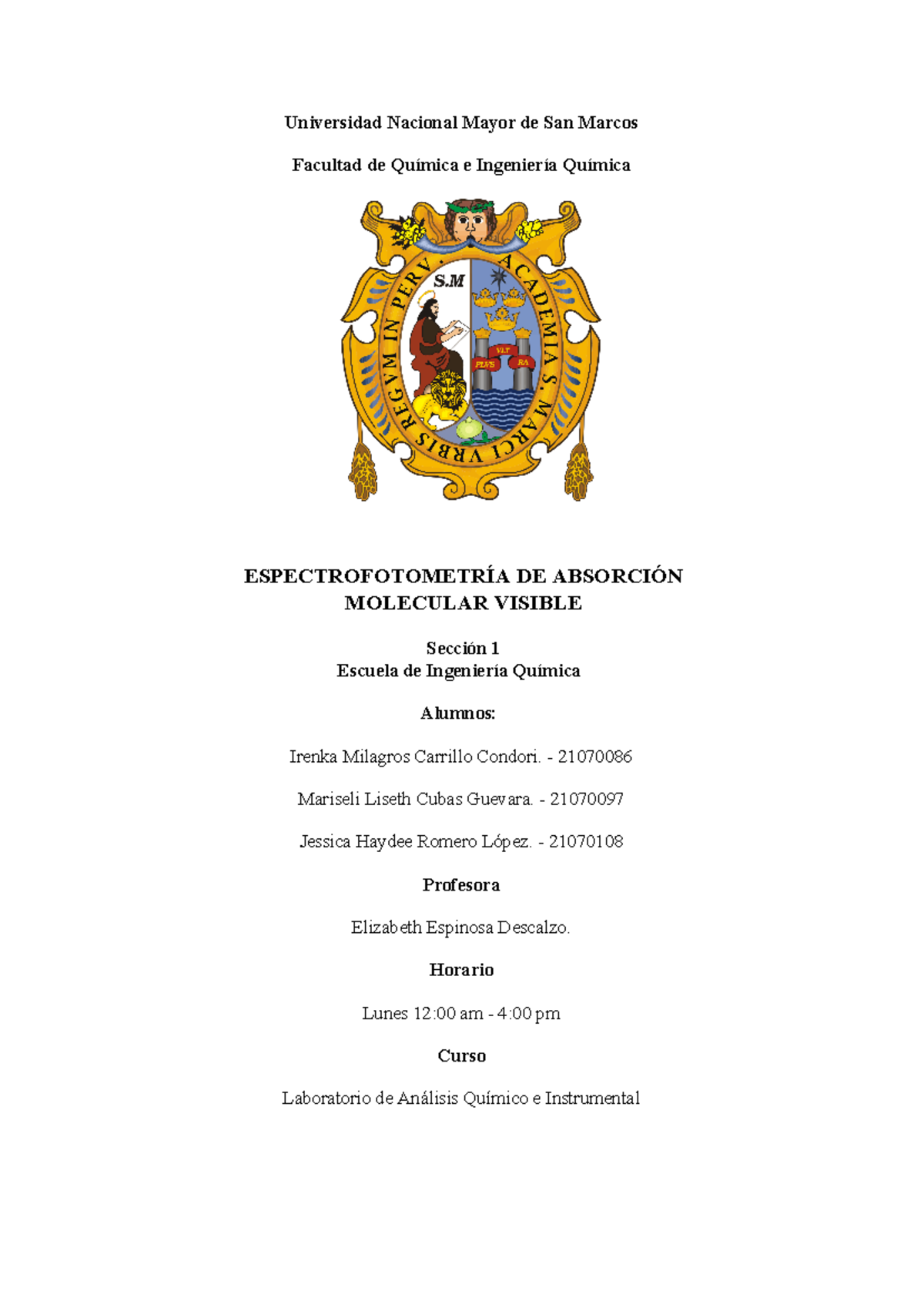 Informe N8: Espectrofotometría de Absorción Molecular Visible en ...