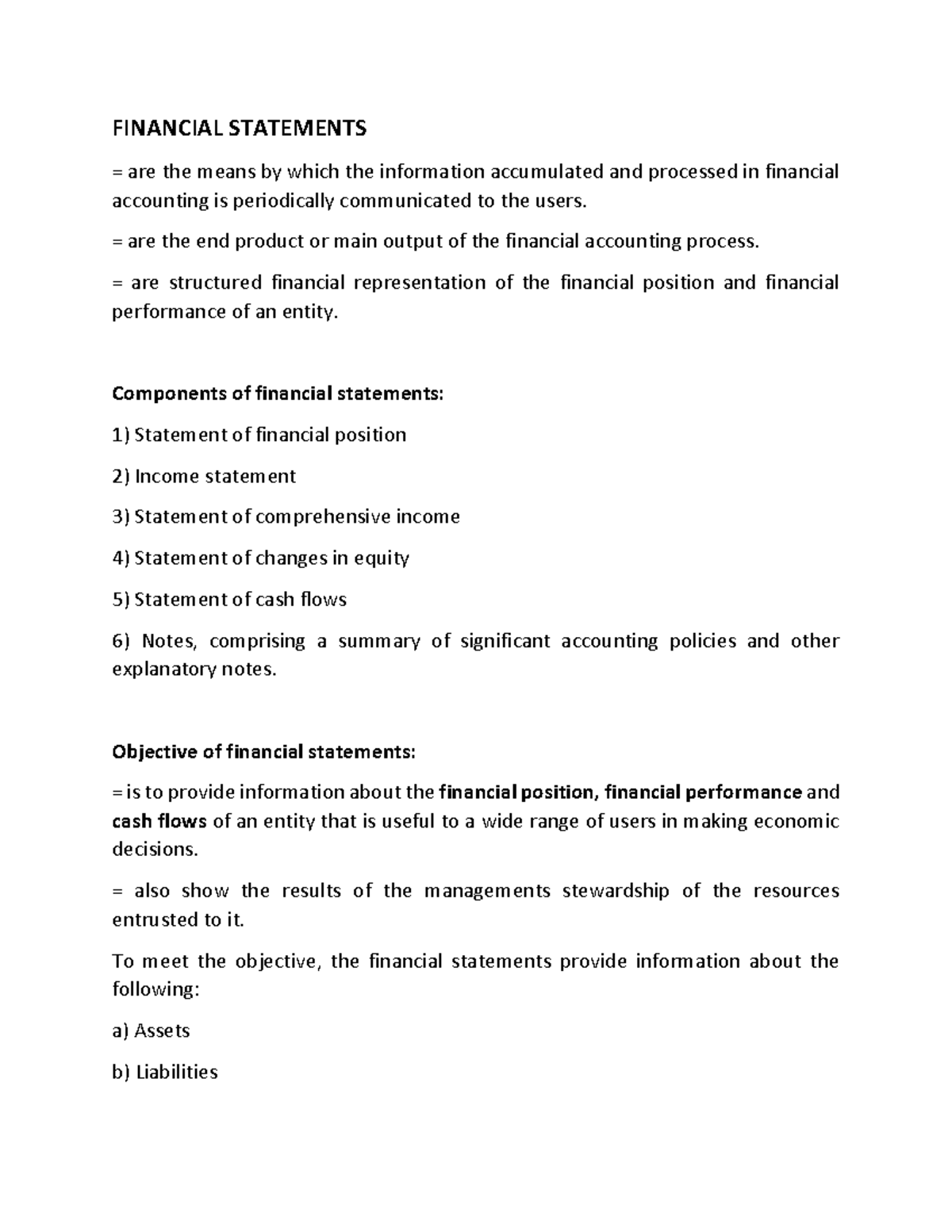 Financial Statements Overview: Key Components & Objectives - Studocu