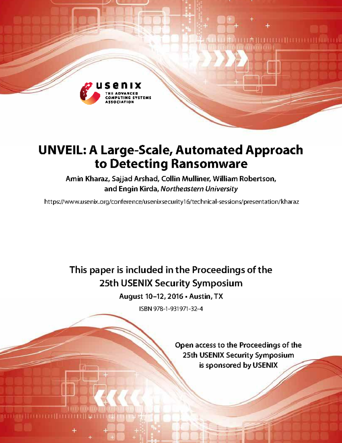 A Large-Scale Automated Ransomware Detection Approach (USENIX 2016) - Studocu