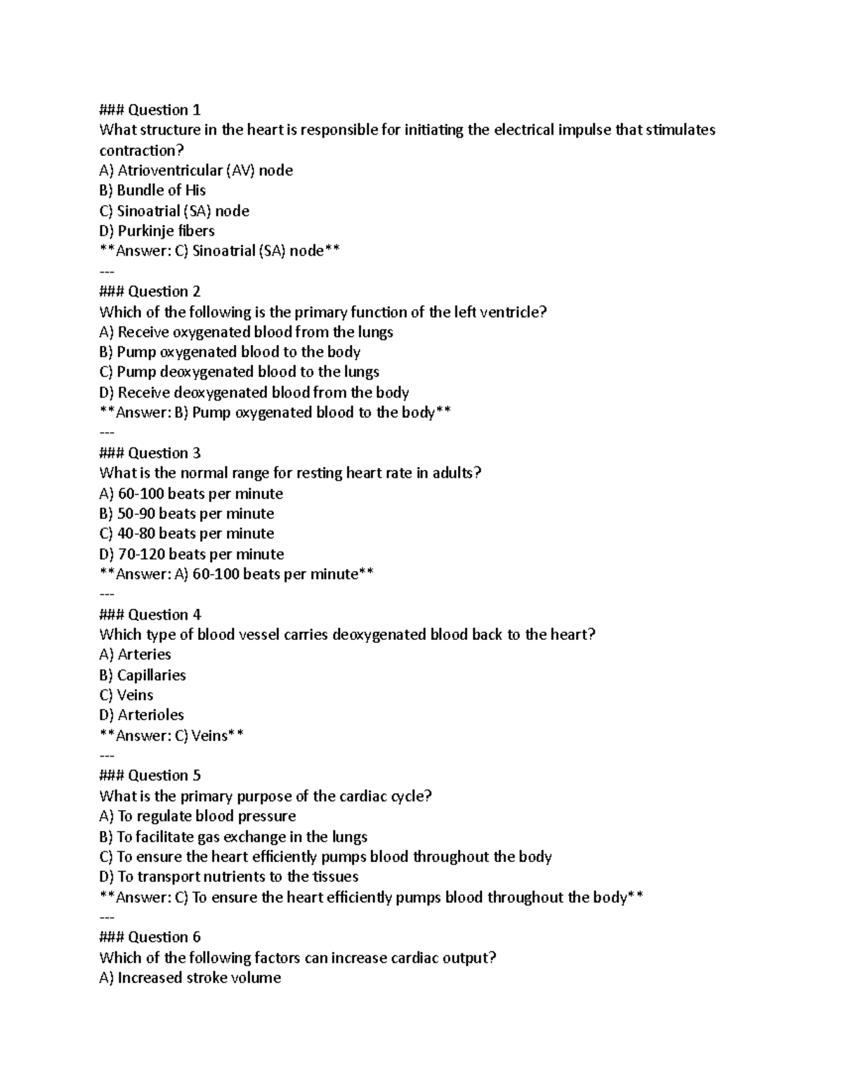 Cardio Practice Questions (Course Code: 246) - Studocu