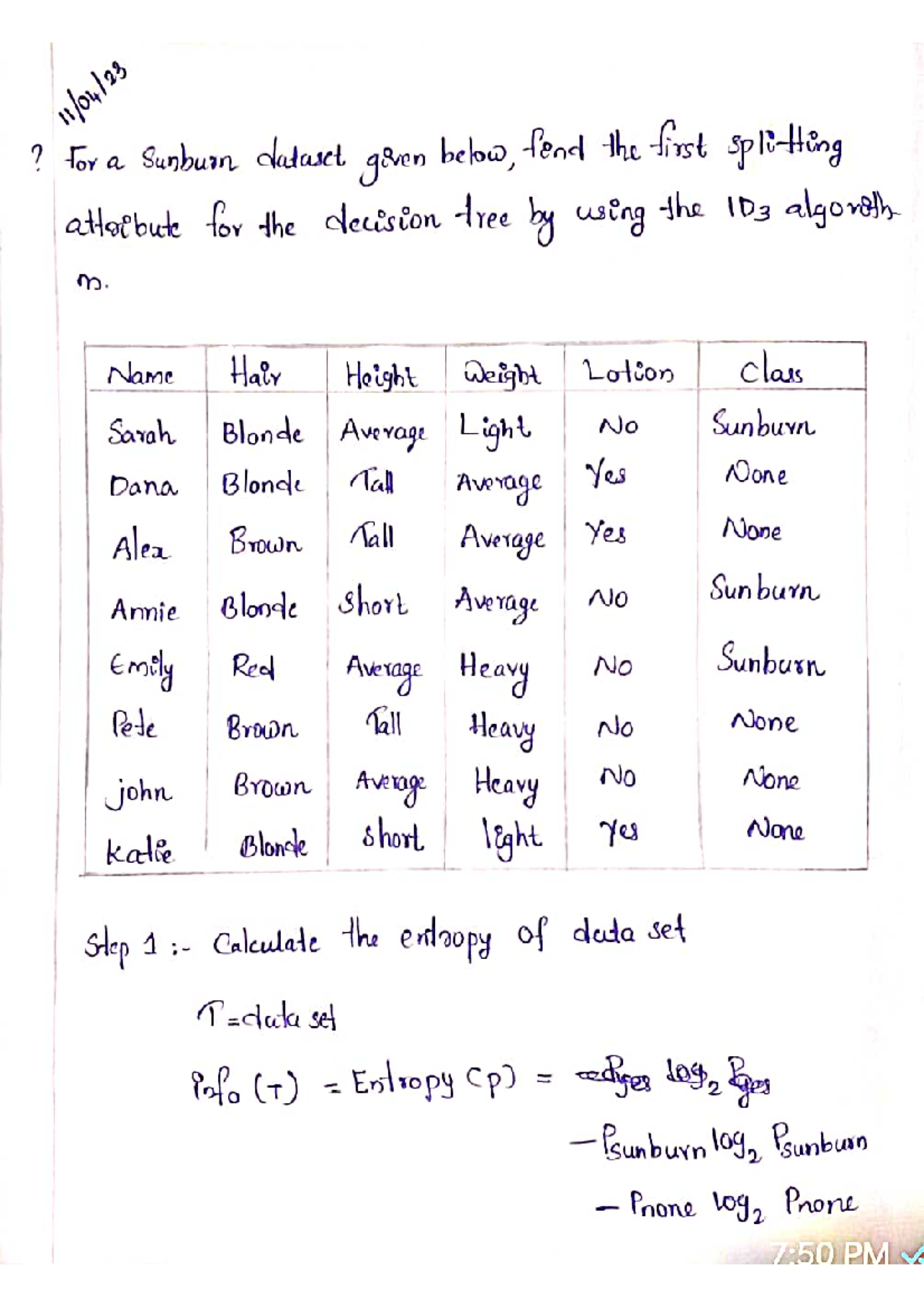 ID3 Algorithm Problem Solved: Finding the First Splitting Attribute - Studocu