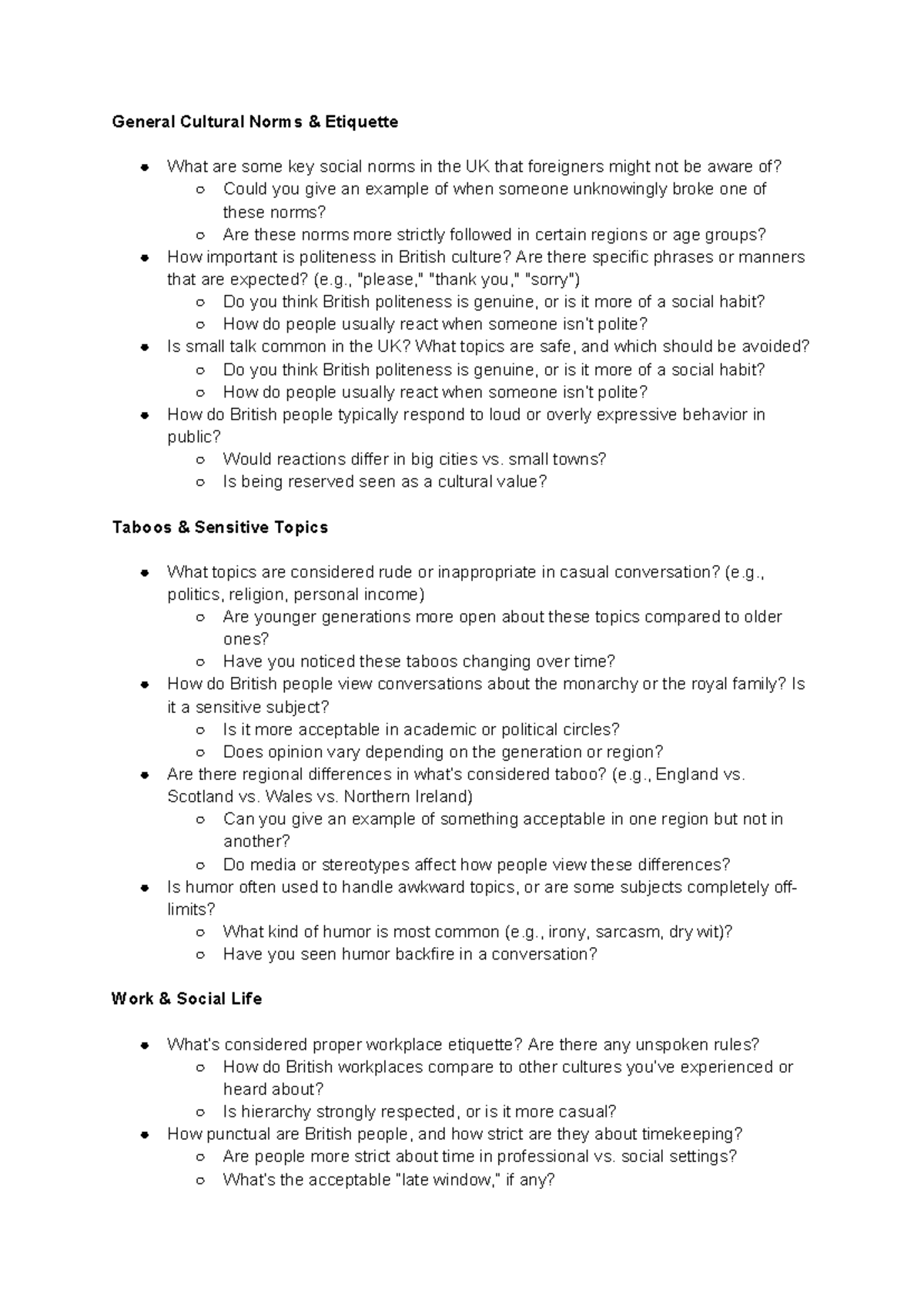 VHAM Cultural Norms & Etiquette in the UK: Key Insights - Studocu