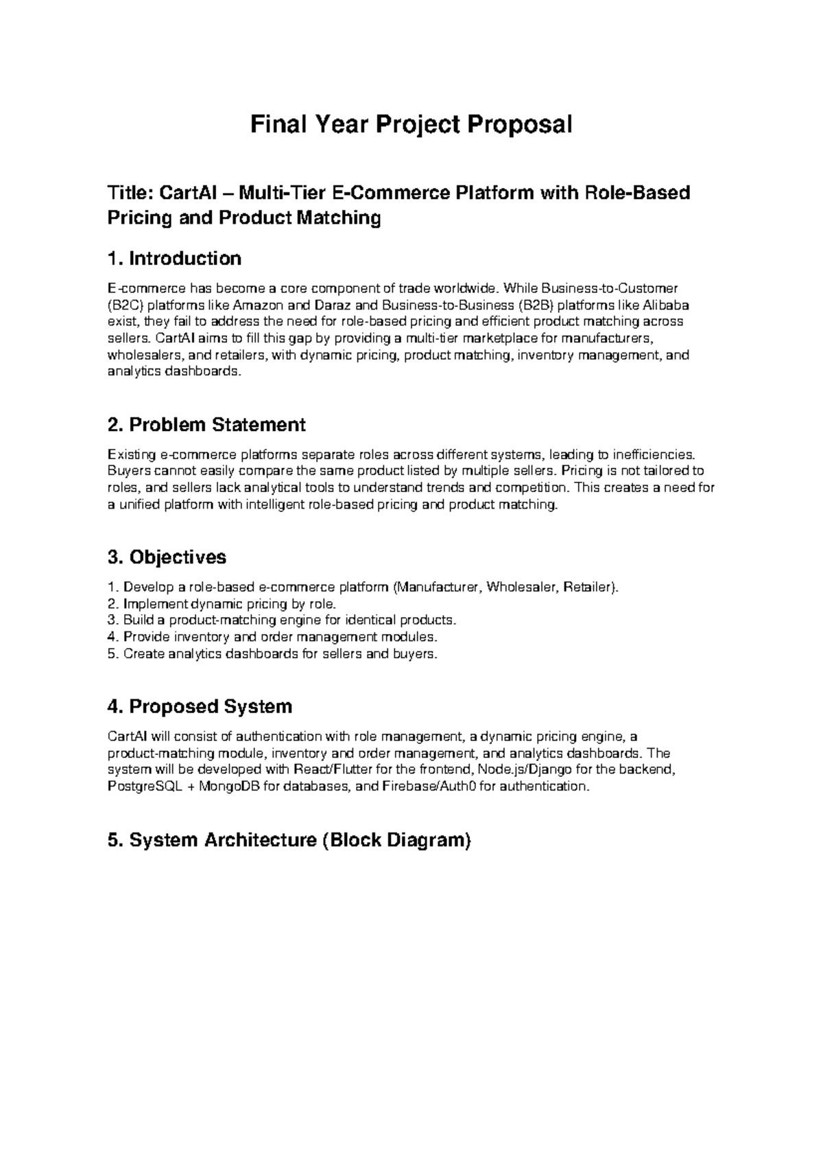 Final Year Project Proposal: CartAI Platform for Pricing & Matching - Studocu