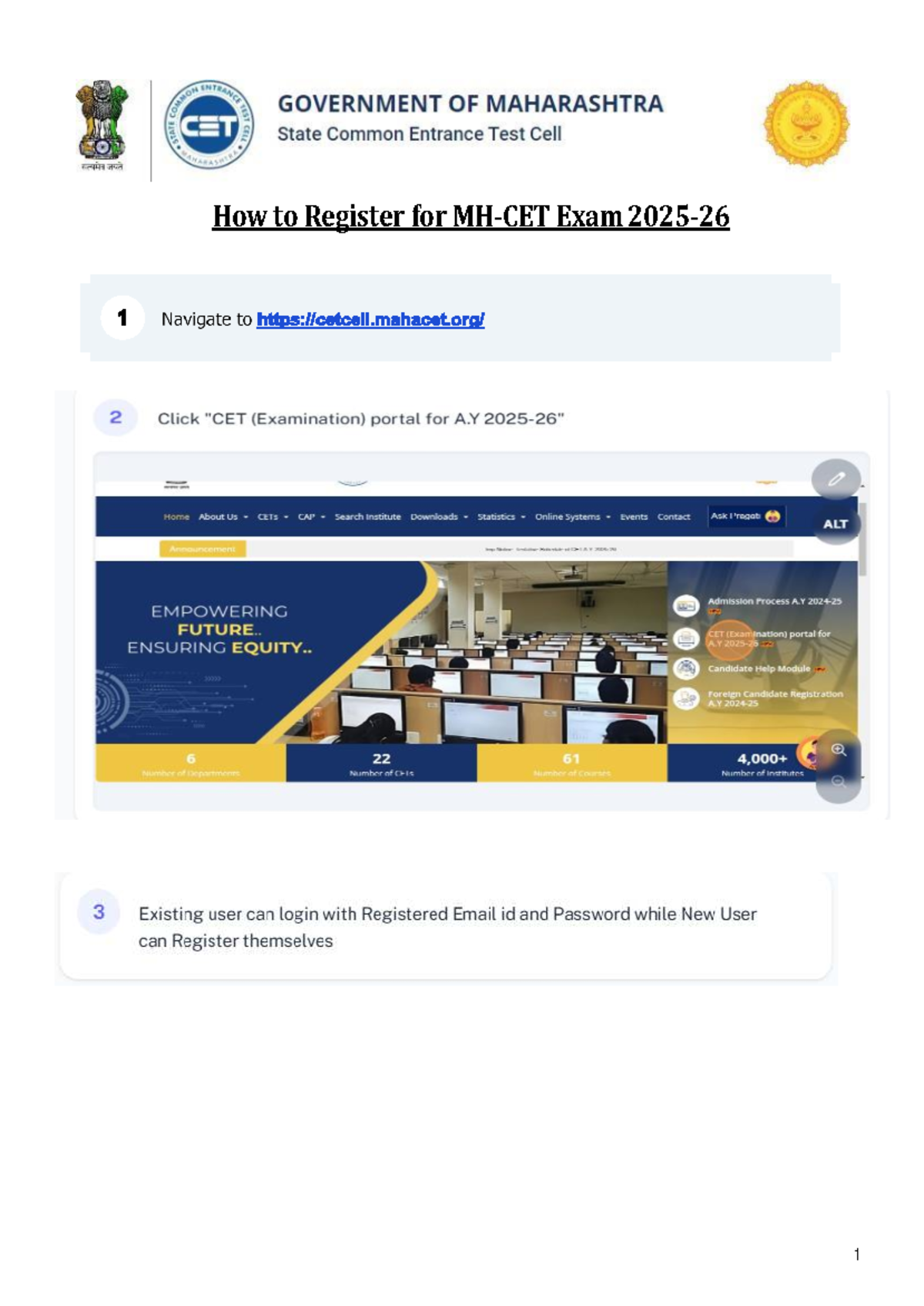 MHCET Exam Registration Guide: User Manual V1 - Studocu