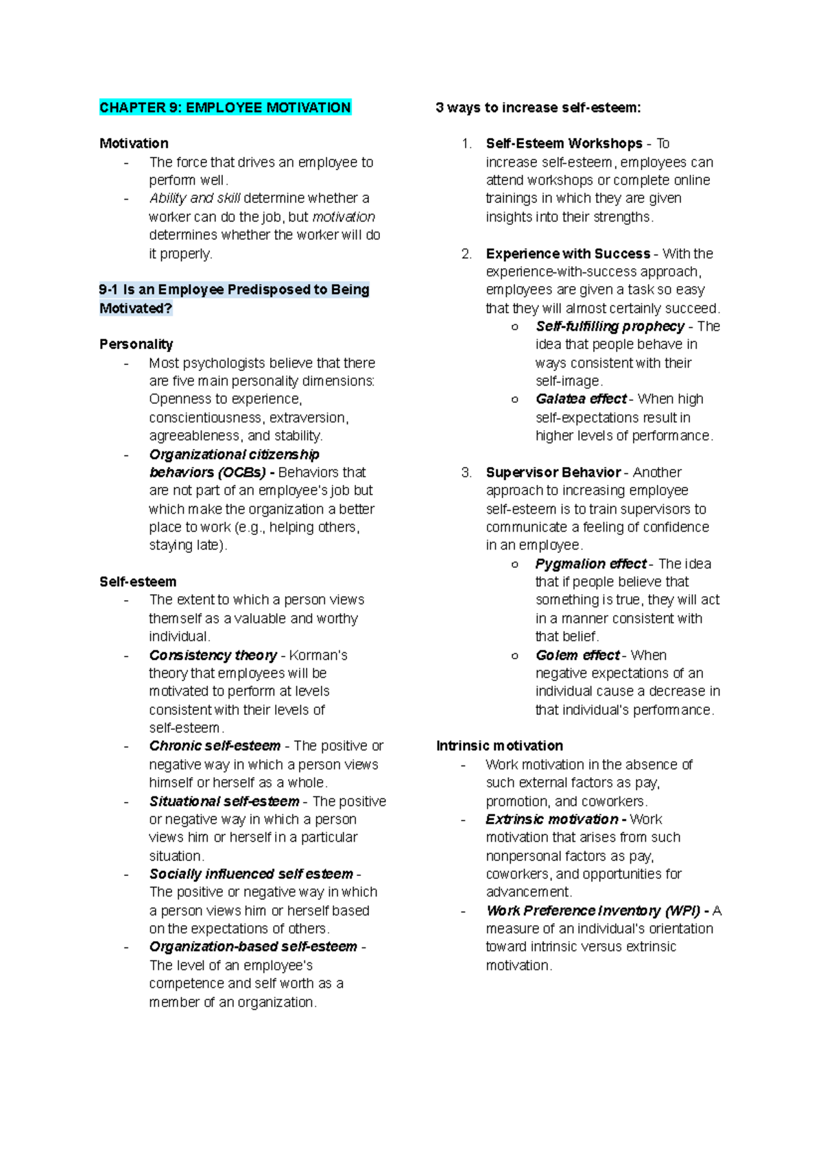 CHAPTER 9: EMPLOYEE MOTIVATION - Understanding Key Theories and ...