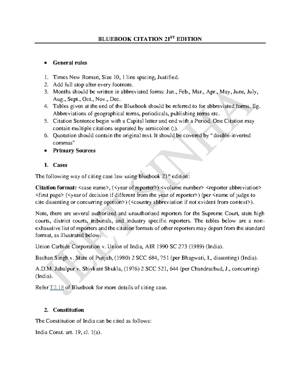 Bluebook citation guidelines for legal documents 21st edition - Studocu
