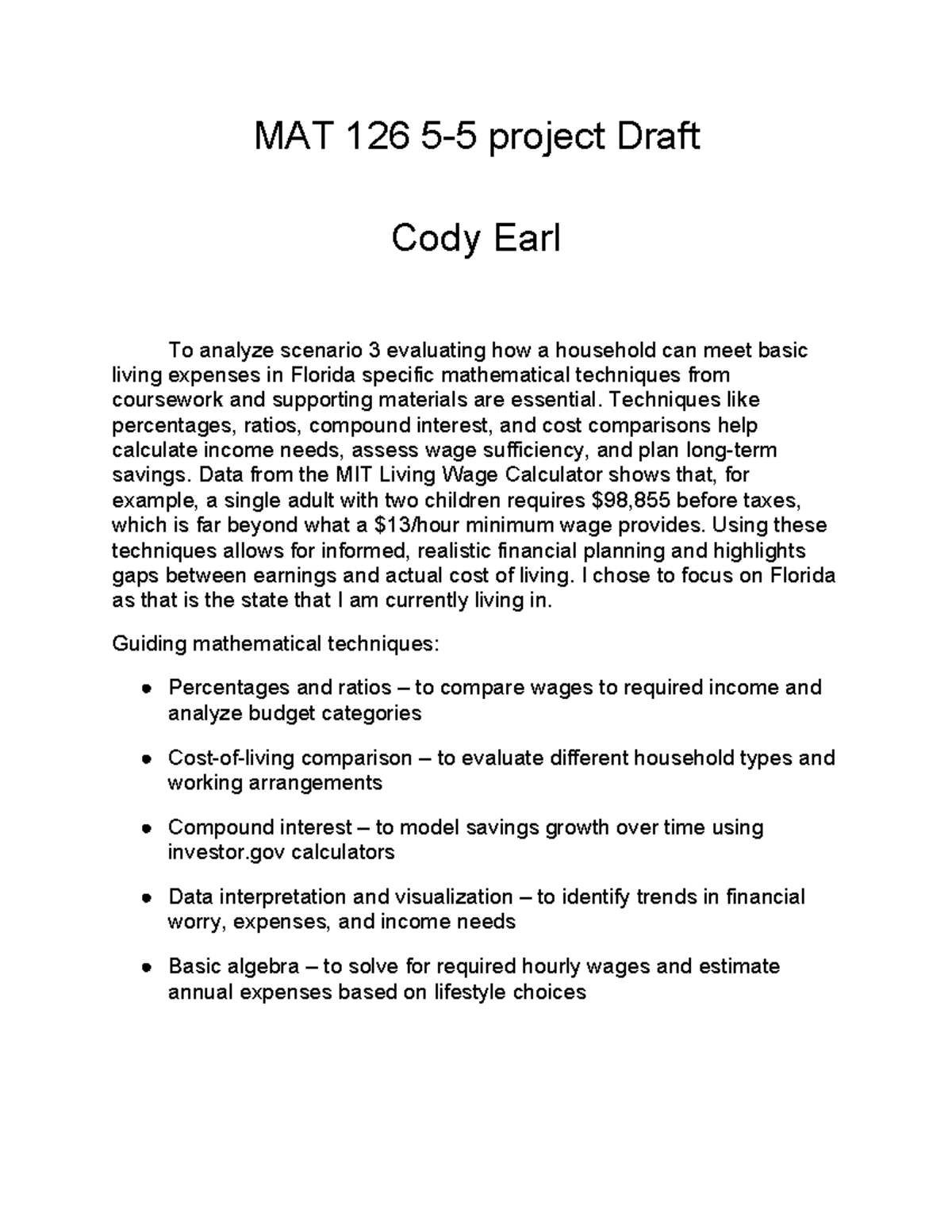 MAT 126 Project Draft: Analyzing Household Expenses in Florida - Studocu