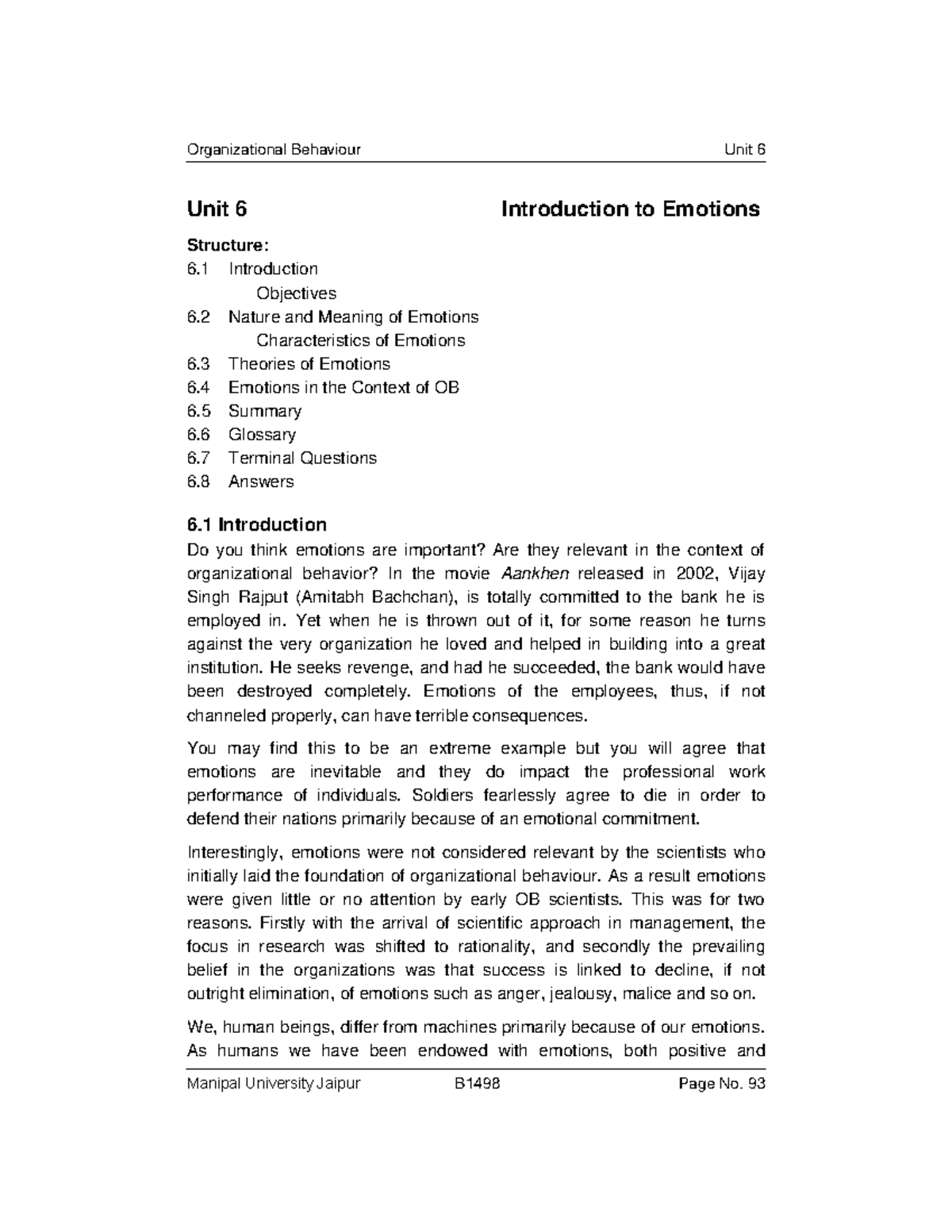 DBB1102-Unit 06-Introduction to Emotions - Unit 6 Introduction to ...