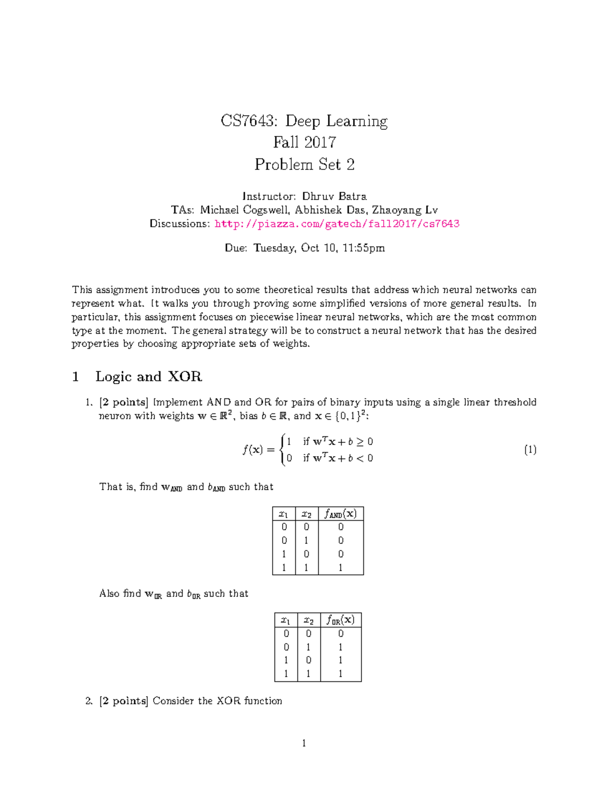 CS7643: Deep Learning Fall 2017 Problem Set 2 Solutions - Studocu